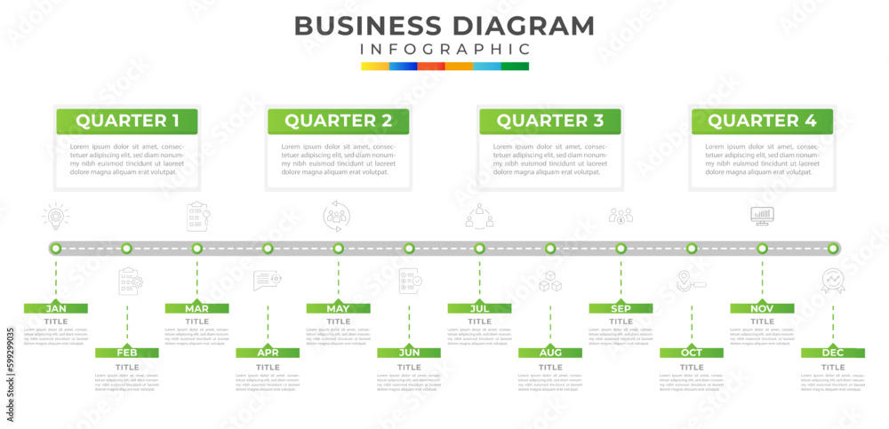 Monthly modern Timeline Gantt chart with quarters. vector business and ...