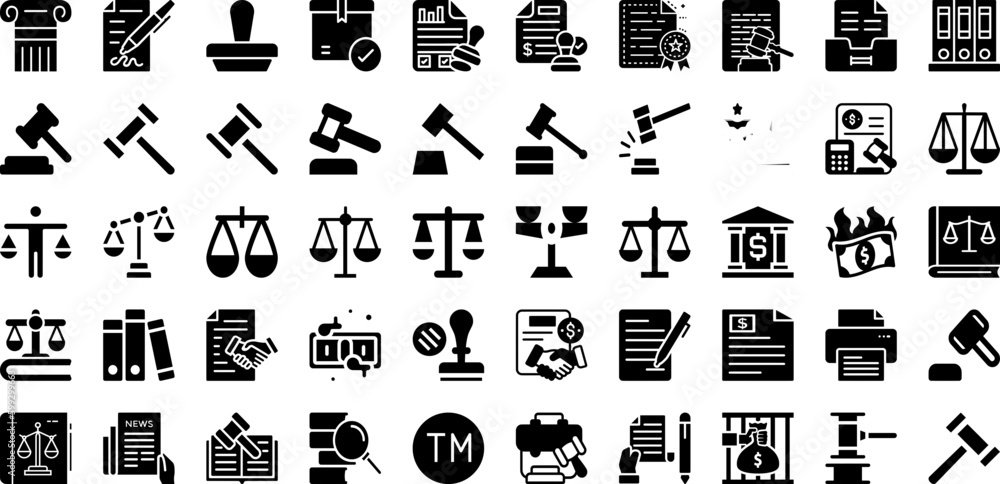 Legal Icon Set Isolated Silhouette Solid Icons With Icon, Judge, Legal ...