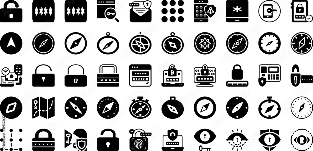 Pass Icon Set Isolated Silhouette Solid Icons With Symbol, Pass, Line ...