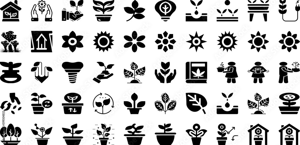 Plant Icon Set Isolated Silhouette Solid Icons With Vector, Icon ...