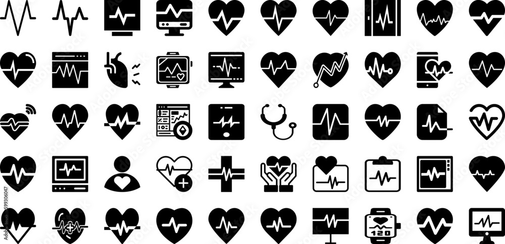 Pulse Icon Set Isolated Silhouette Solid Icons With Icon, Symbol ...