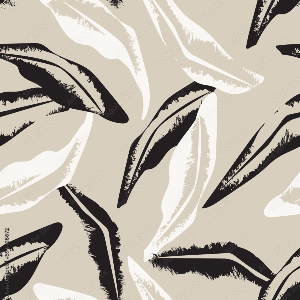 Neutral Colour Tropical Leaf Seamless Pattern Design Stock Vector ...