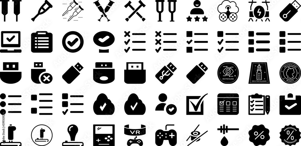 Tick Icon Set Isolated Silhouette Solid Icons With Icon, Symbol ...