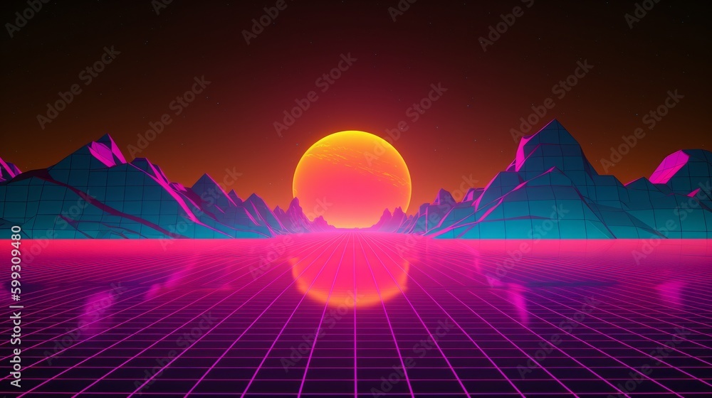 80s 90s retro wave background wallpaper. AI generated Stock ...