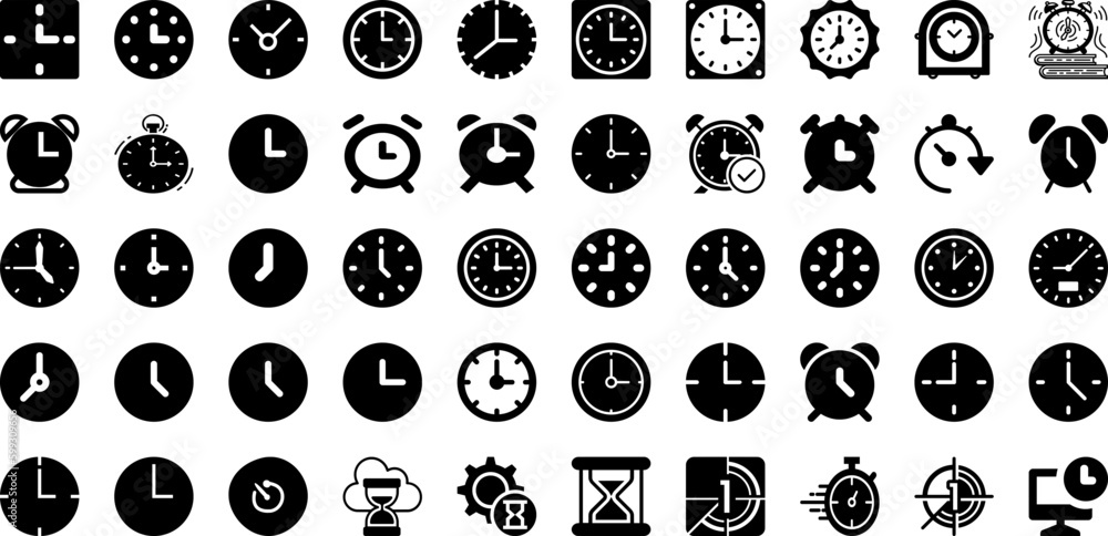 Timer Icon Set Isolated Silhouette Solid Icons With Watch, Clock, Icon ...