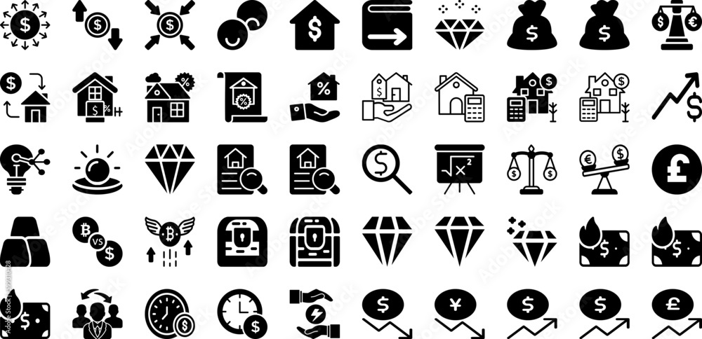 Value Icon Set Isolated Silhouette Solid Icons With Symbol, Vector ...