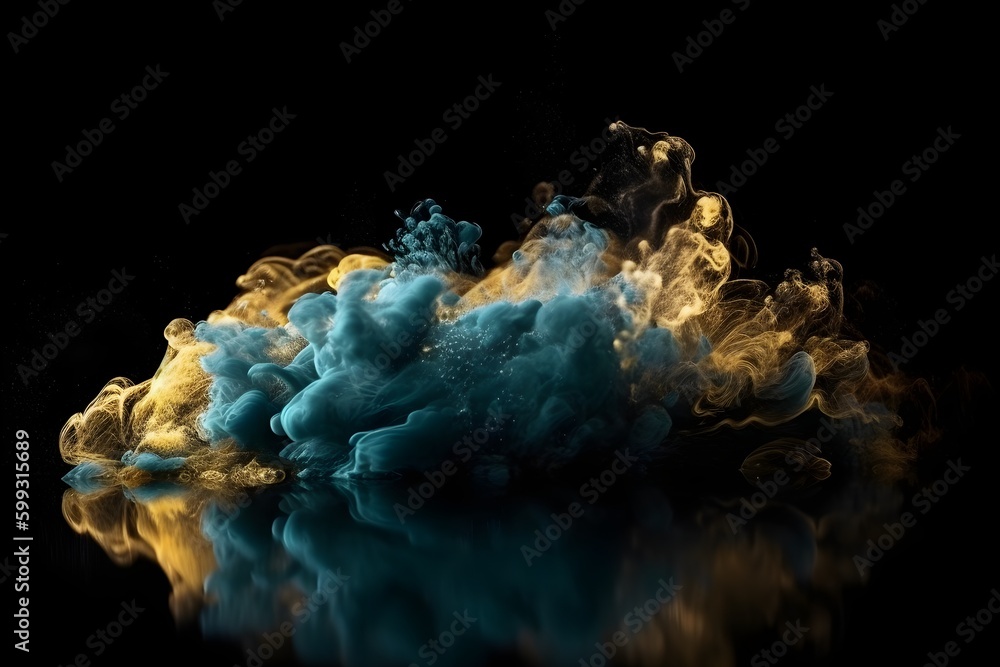 Glitter mist. Ink water. Fluid splash. Metallic golden silver blue ...
