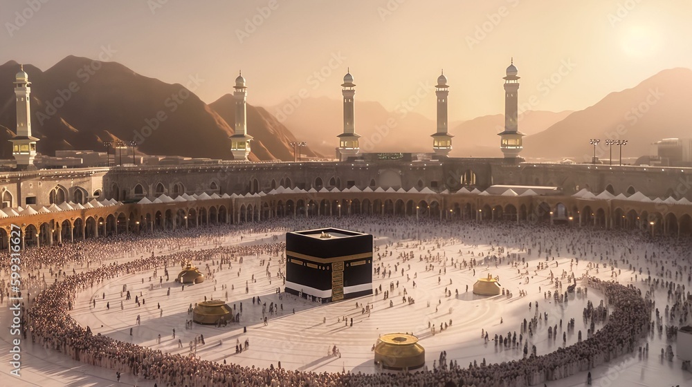 Landscape of the Kaaba in Mecca, generative ai Stock Illustration ...