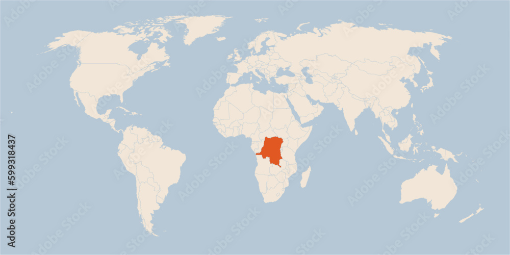 Vector map of the world in pastel colors with the country of Democratic ...