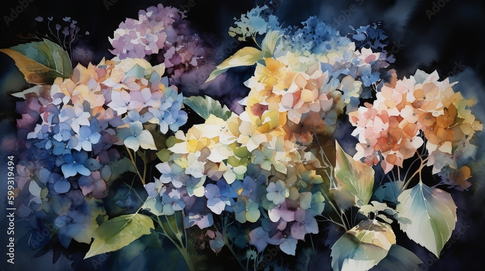 Watercolor Hydrangeas: Nature's Elegant Beauty Stock Illustration ...