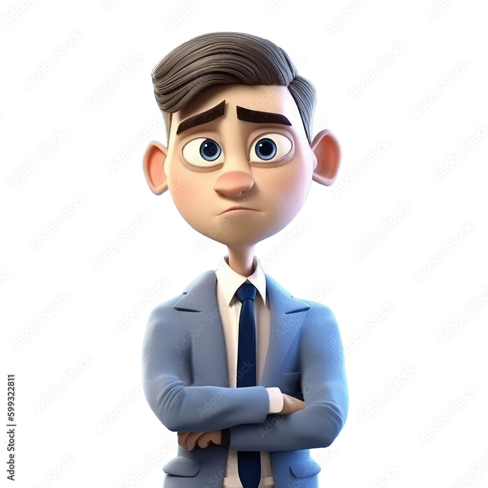 3d icon puzzled avatar cartoon concerned character man businessman in ...