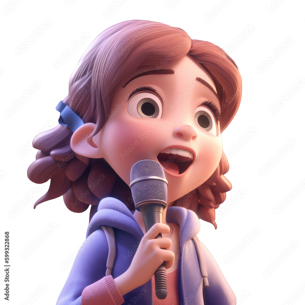 Cute 3d icon people happy little kid girl sing a song karaoke character ...