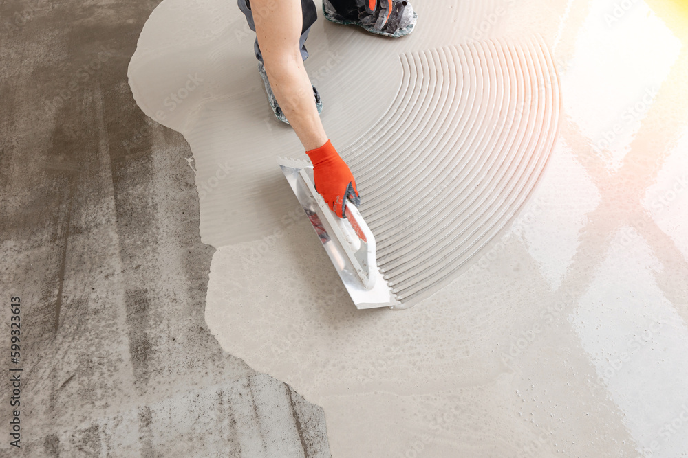 New screed concrete with mixture of cement for leveling for floors ...