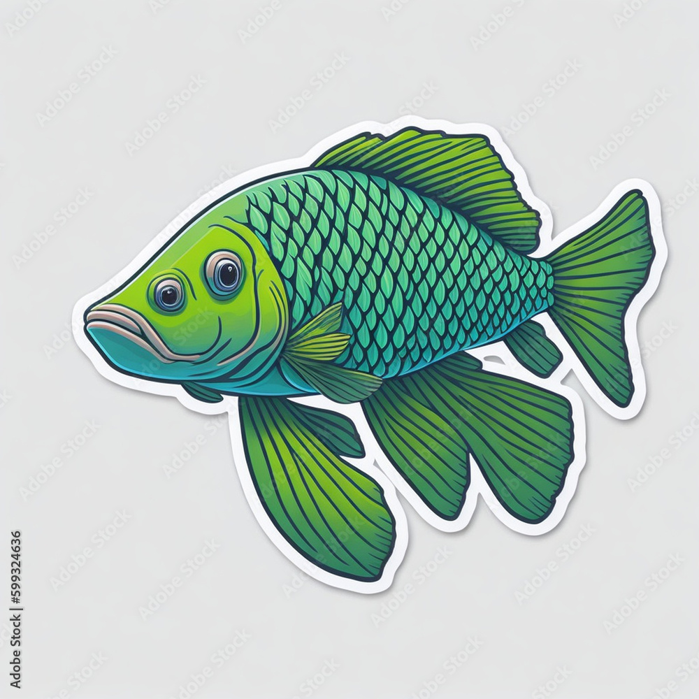 Artificial intelligence, sticker, cartoon cute Arowana fish, white ...