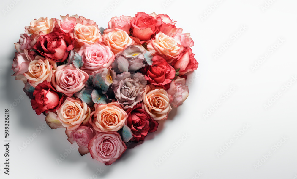 Corazon hecho de flores de colores con fondo claro. Ilustracion de IA ...