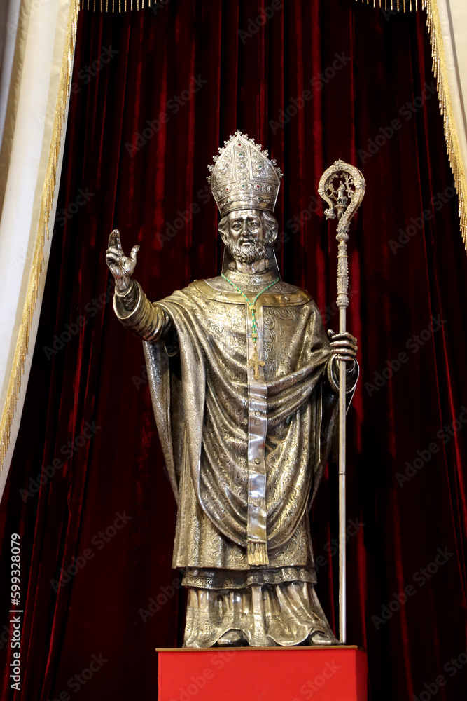 The statue of San Cataldo, patron saint of the city of Taranto, Puglia ...