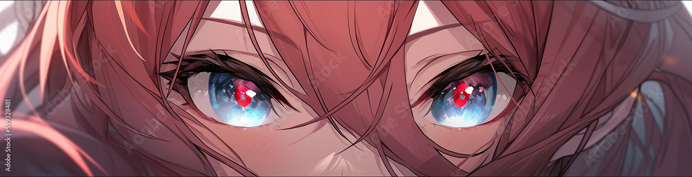 A narrow image with manga-style eyes. High quality illustration ...