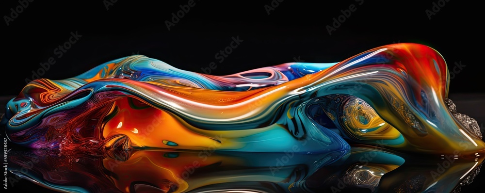 Abstract wide Horizontal background, multi-colored molten glass. Liquid ...