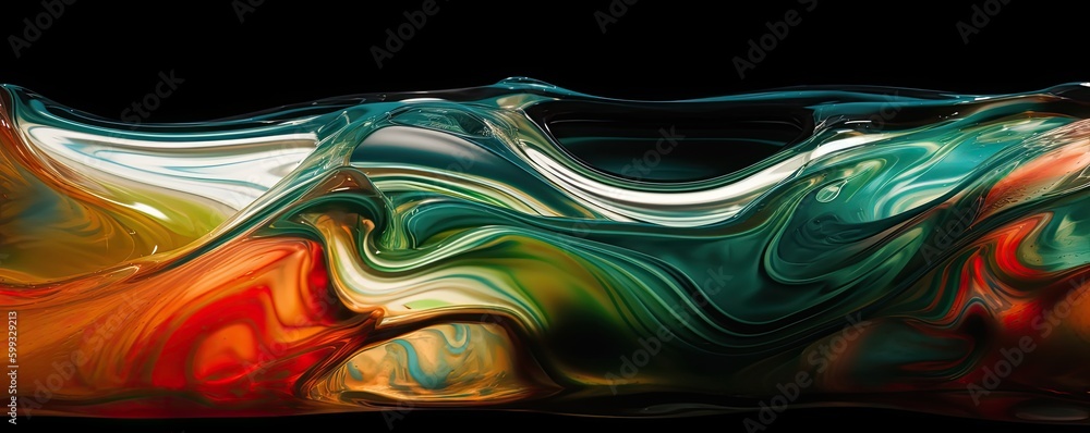 Abstract wide Horizontal background, multi-colored molten glass. Liquid ...
