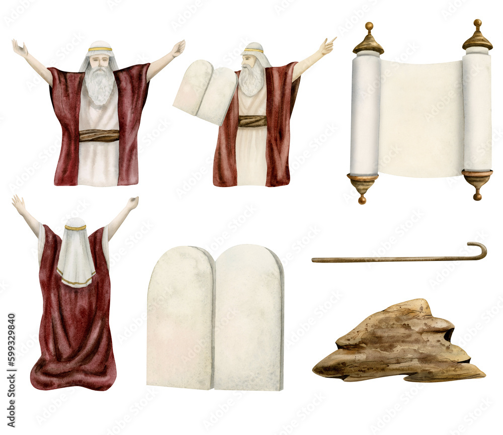 Watercolor Moses portraits for Jewish holidays of Passover and Shavuot ...