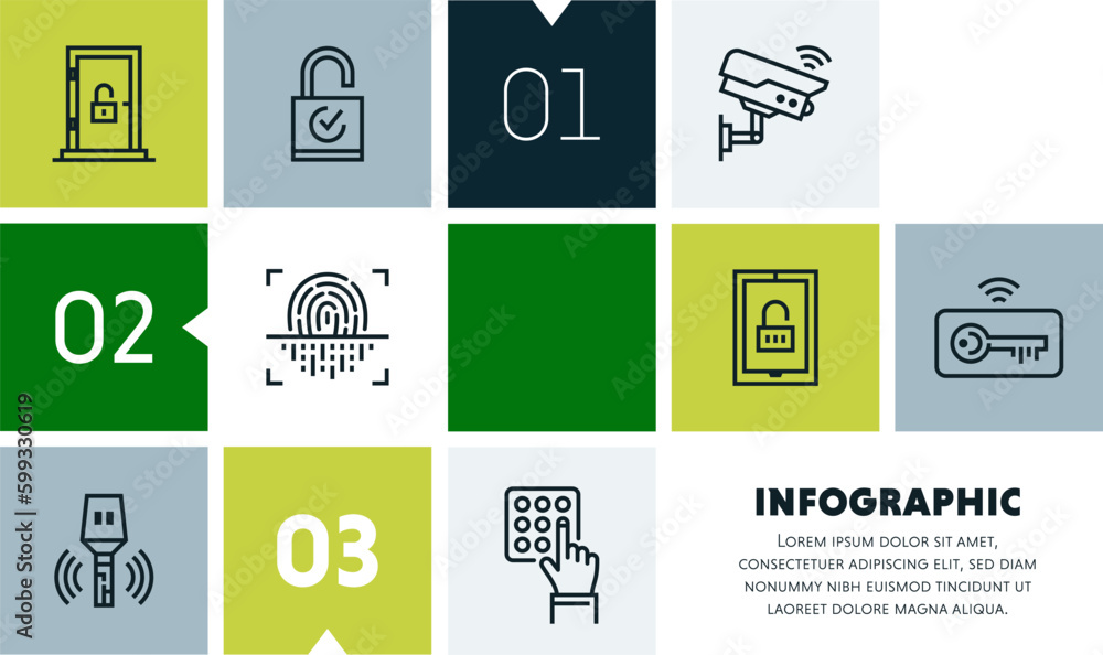 House alarm system infographic design with icons, made by thin line ...