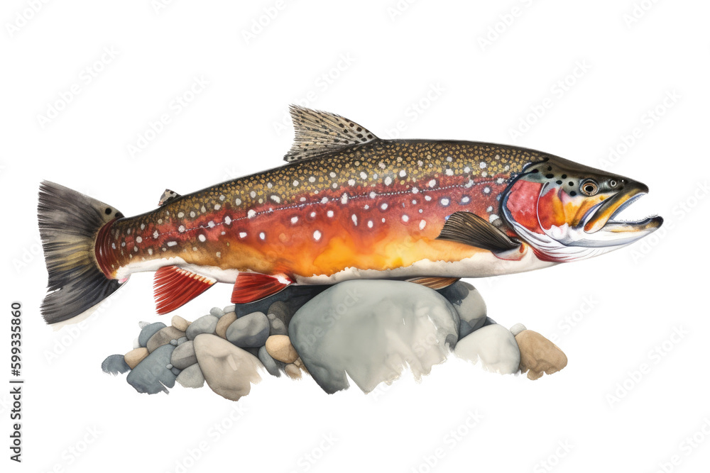 an isolated Brook Trout, river rocks, outdoor sport, fly fishing, lure ...