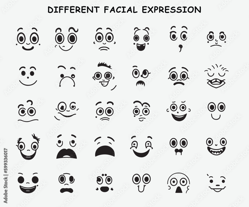 set of funny cartoon faces, Cartoon facial expression vector collection ...