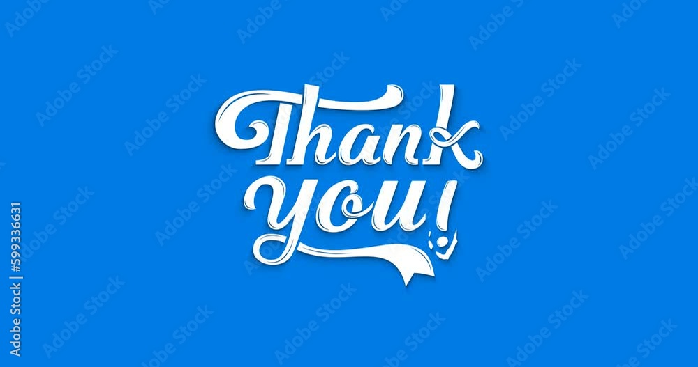 Thank you animation text in white color on the blue screen alpha ...