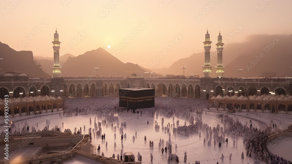 Landscape of the Kaaba in Mecca, generative ai Stock Illustration ...