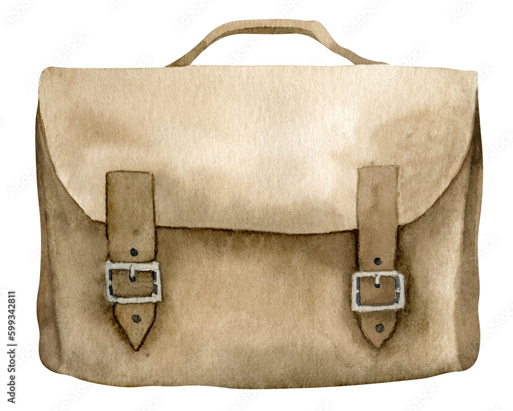 Retro leather Bag. Watercolor hand painted illustration of vintage ...