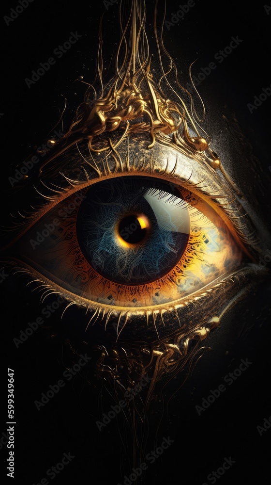 Eye of Horus with golden effect on black background, Representation of ...