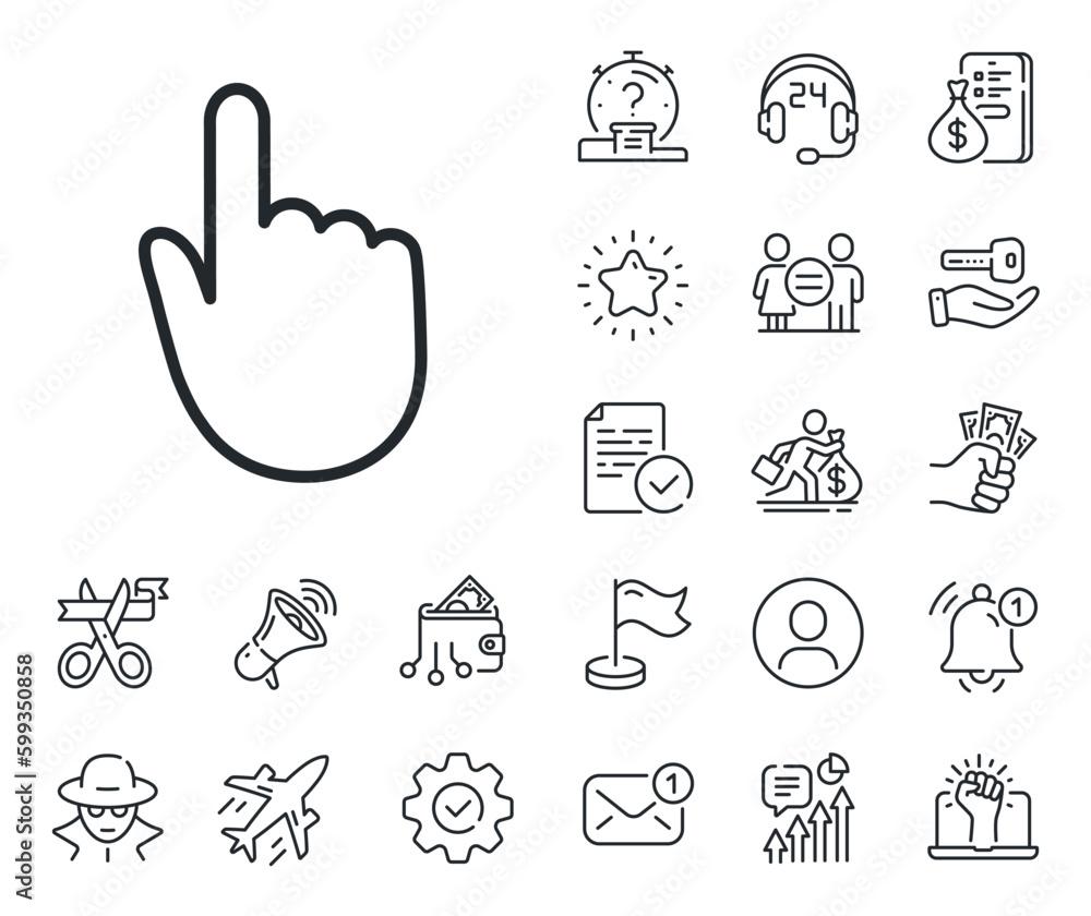 Finger touch sign. Salaryman, gender equality and alert bell outline ...
