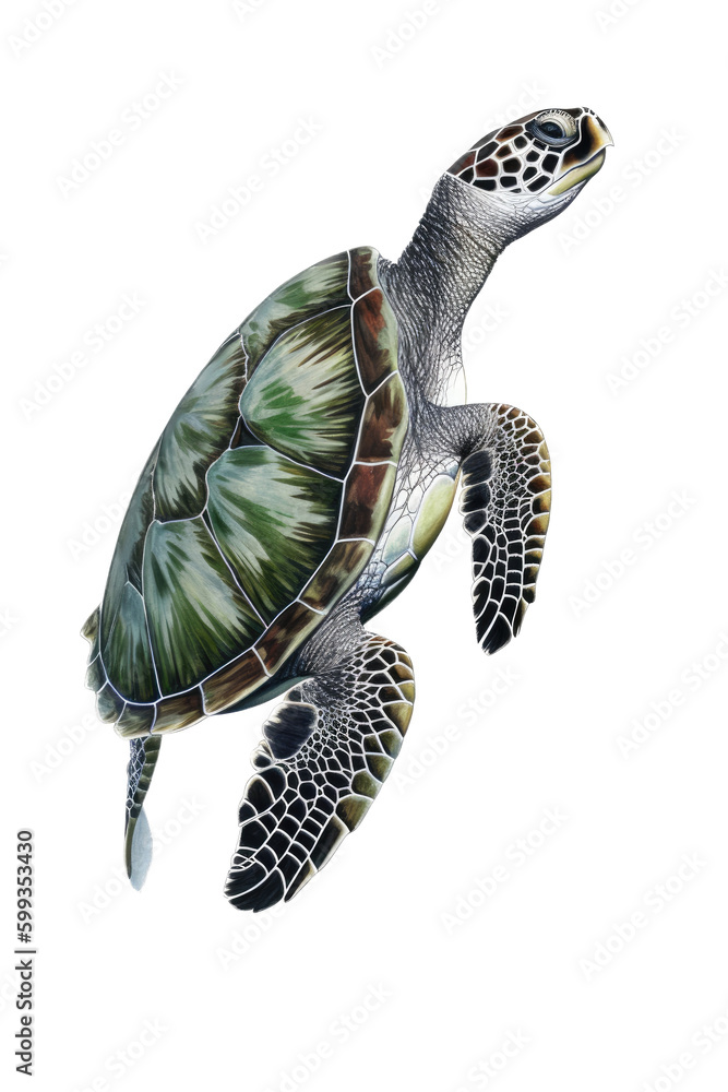 an isolated Green Sea Turtle, swimming, diving, Wildlife-themed ...