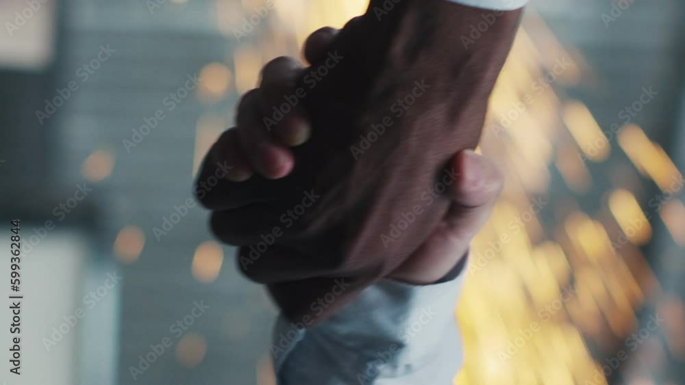 Horizontal shoot. Two construction workers made important deal. Two ...