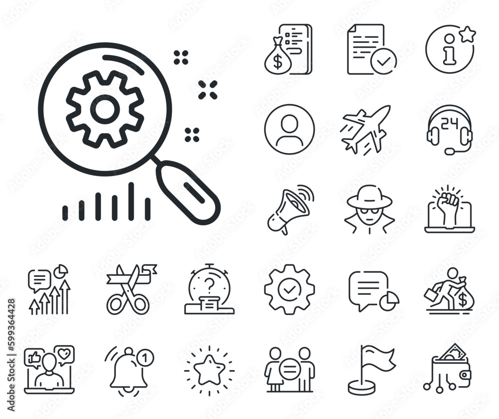 Find analysis sign. Salaryman, gender equality and alert bell outline icons. Search statistics ...