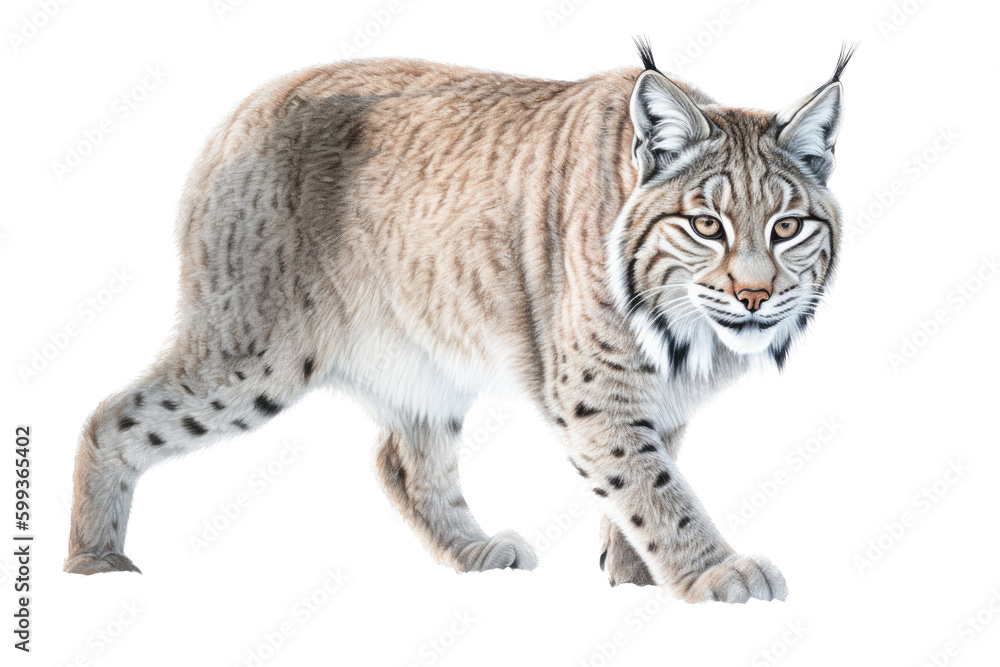an isolated Bobcat (Lynx rufus), in motion, preservation, elusive ...