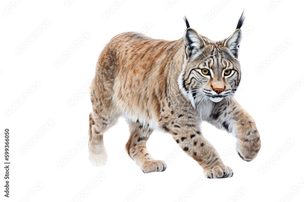 an isolated Bobcat (Lynx rufus), in motion, preservation, elusive ...