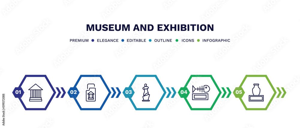 set of museum and exhibition thin line icons. museum and exhibition ...