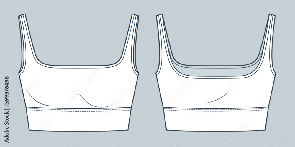 Vetor de Sports Bra technical fashion illustration. Cropped Tank Top ...