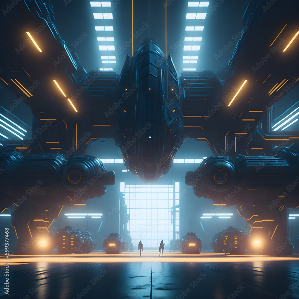 Sci-fi Futuristic Alien Mothership Landing Hangar Hi-tech Industrial ...
