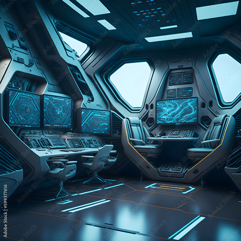 Futuristic Sci-fi Alien Spaceship Command Center Synthwave Robot ...