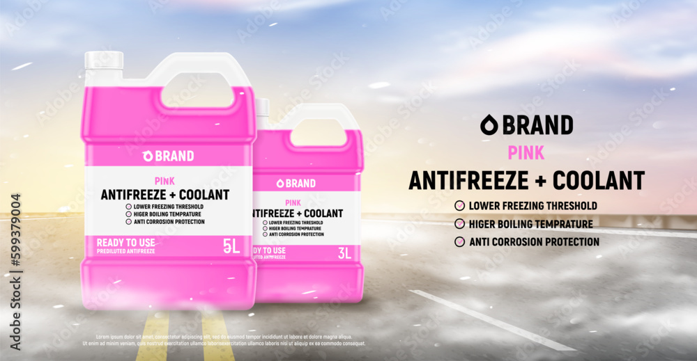 Antifreeze or coolant advertising banner. Realistic 3d vector ...