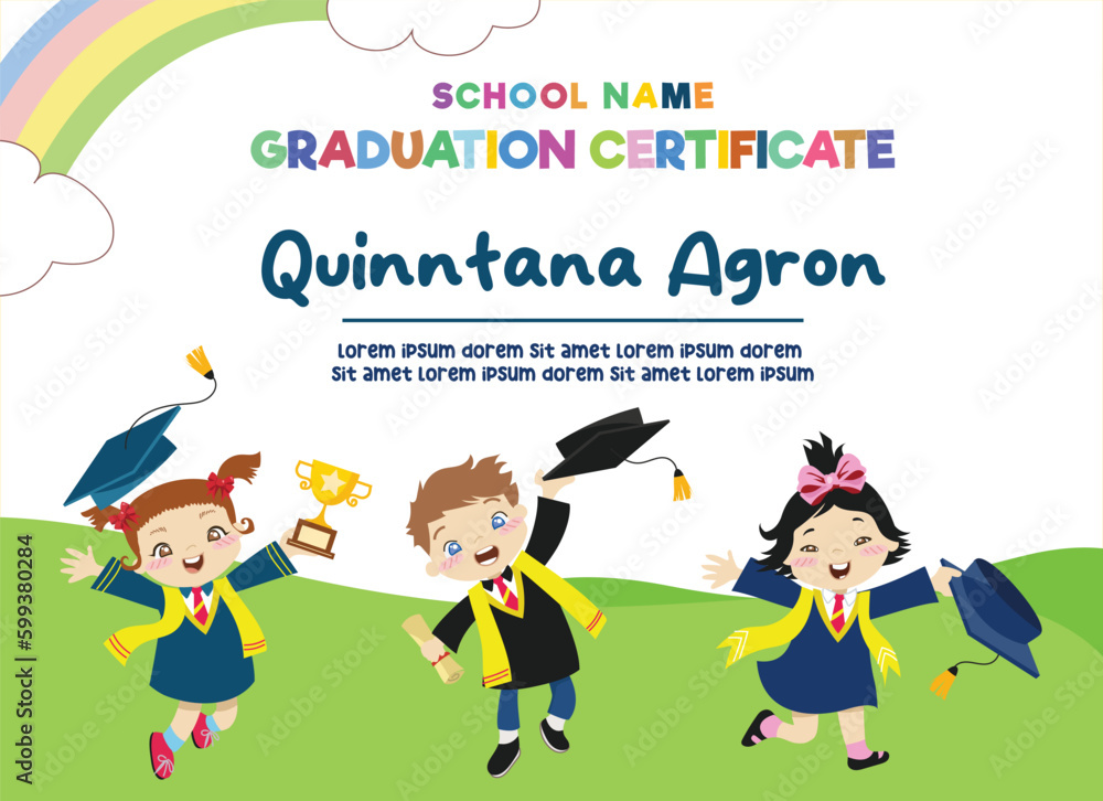 Cute diploma certificate template for preschool, kindergarten or ...