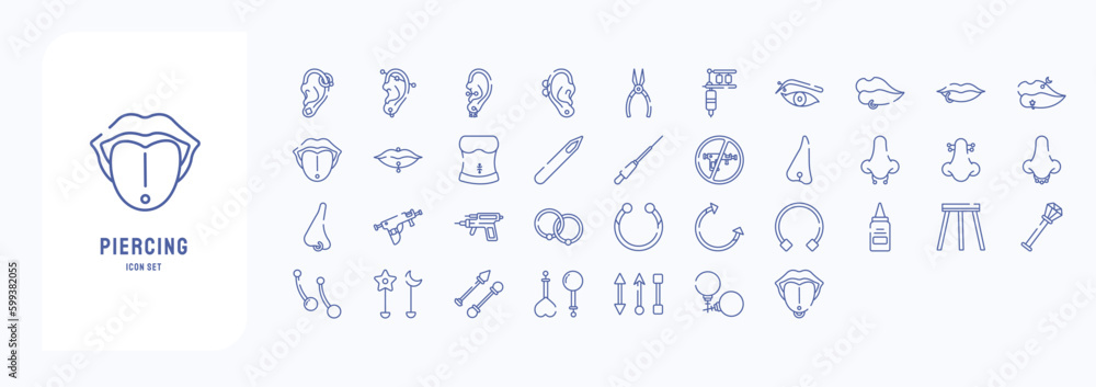 A collection sheet of outline icons for Piercing, including icons like ...