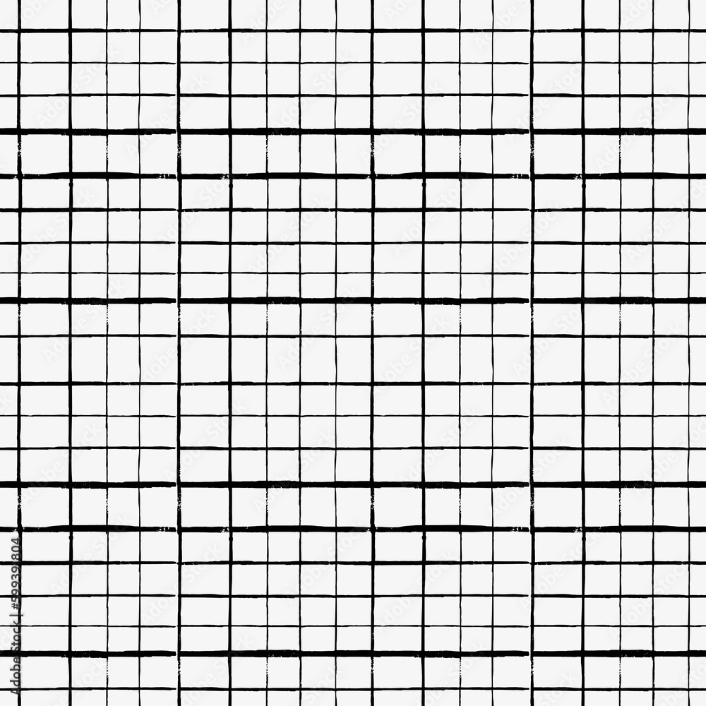 Seamless pattern of hand drawn inky checks in black and white. A modern ...