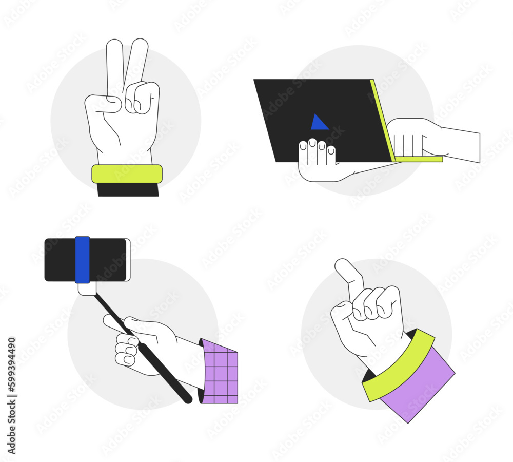 Millennials, gen z hands flat line vector spot illustration set ...