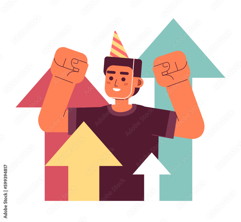 Celebrating success flat concept vector spot illustration. Employee ...
