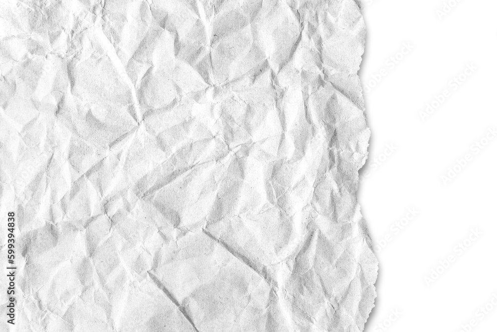 Recycled crumpled white paper texture with a torn edge isolated on ... Recycled crumpled white paper texture with a torn edge isolated on ...