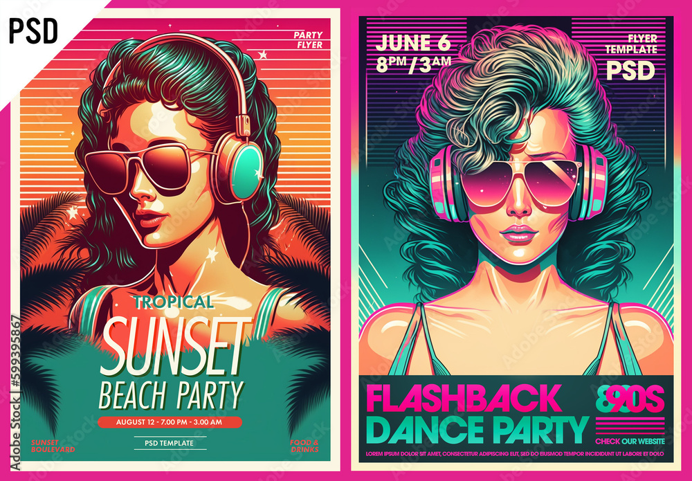 80s and 90s style retro flyer templates with Generative AI Stock ...