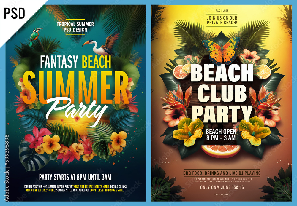 Tropical beach party flyers with Generative AI Stock Template | Adobe Stock